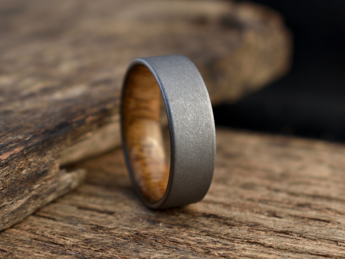 Stonewashed Titanium and Teak Wood Ring | Men's Wood Wedding Band ...