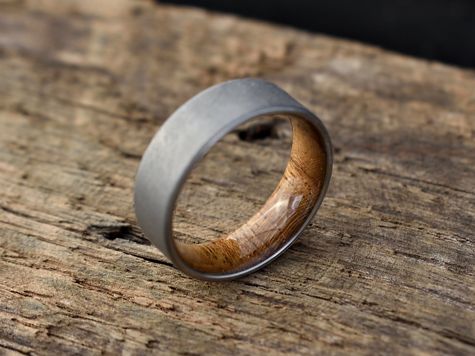 Stonewashed Titanium and Teak Wood Ring | Men's Wood Wedding Band ...