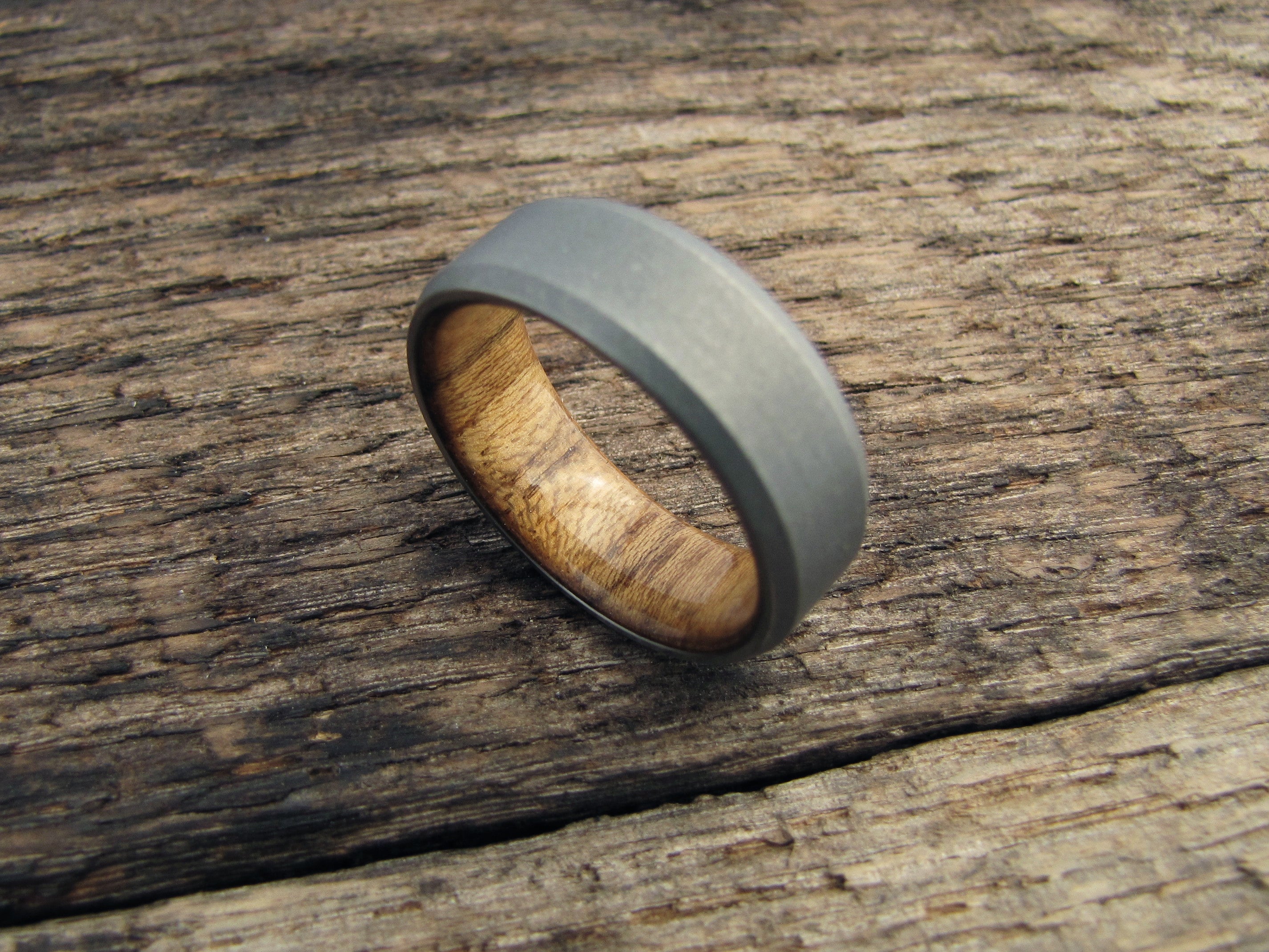 Stonewashed Titanium and Teak Wood Ring | Men's Wood Wedding Band ...