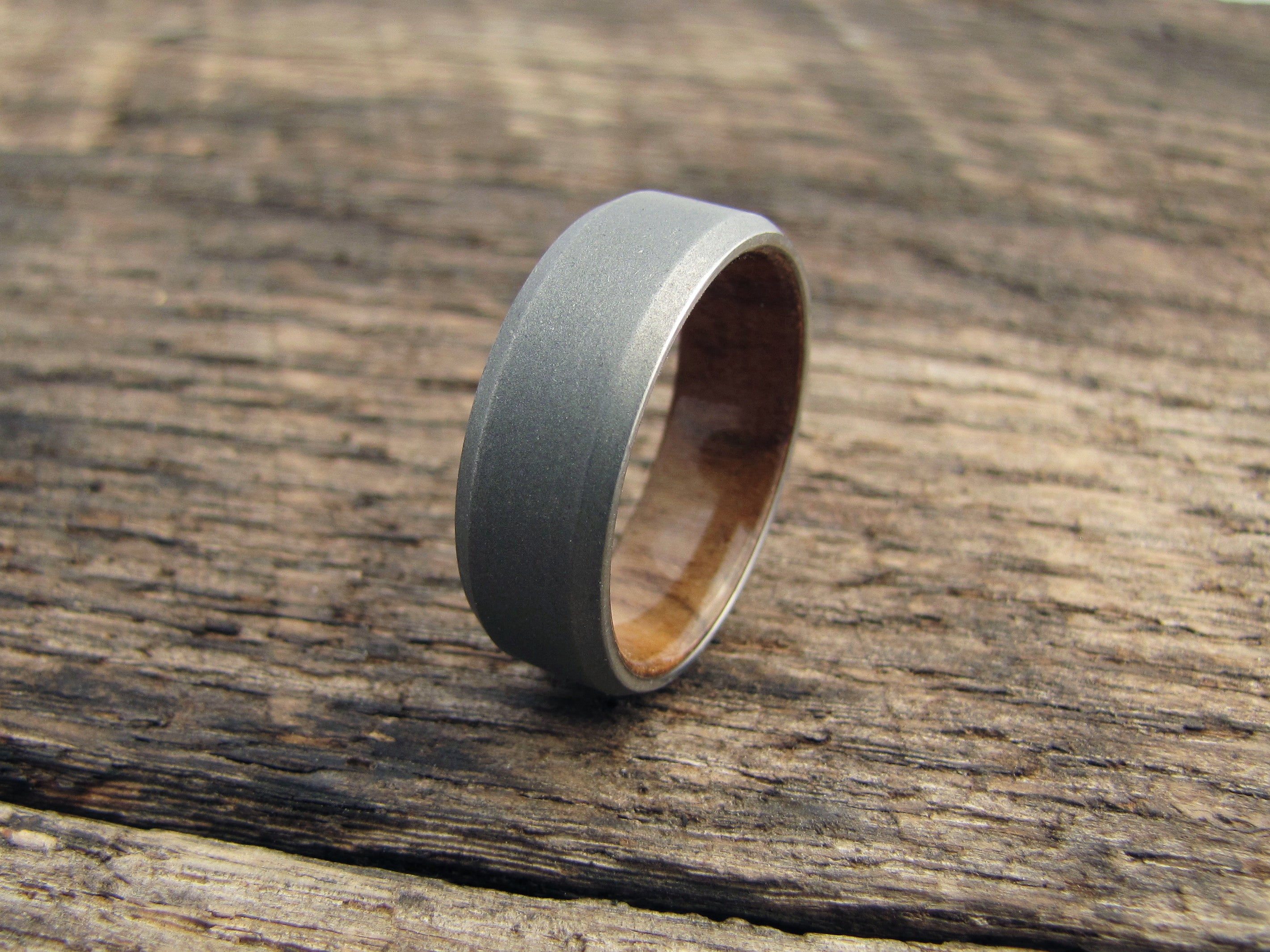 Stonewashed Titanium and Teak Wood Ring | Men's Wood Wedding Band ...