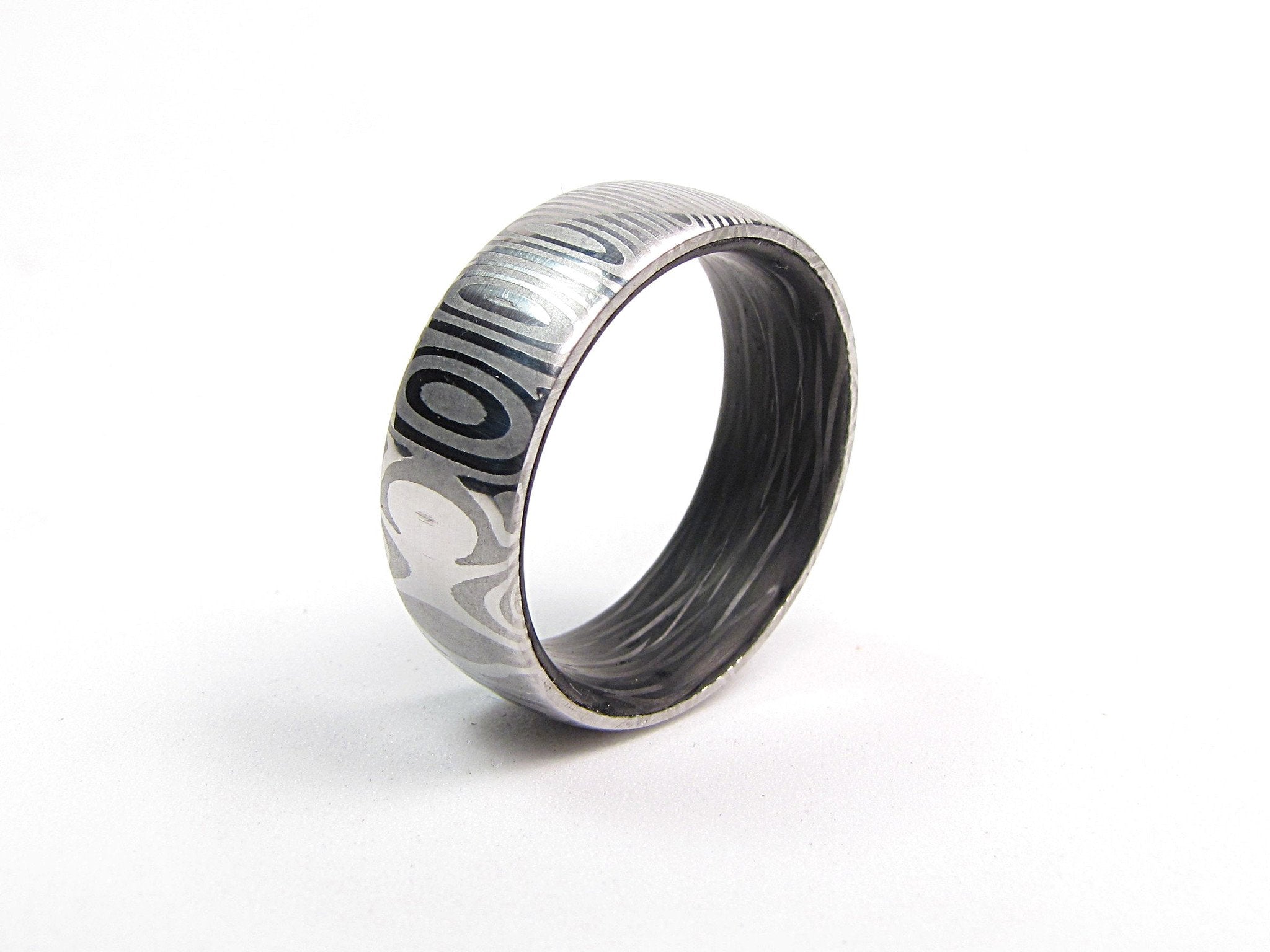 Eclipse - Damascus Steel and Carbon Fiber Men's Ring – Richter Scale Rings